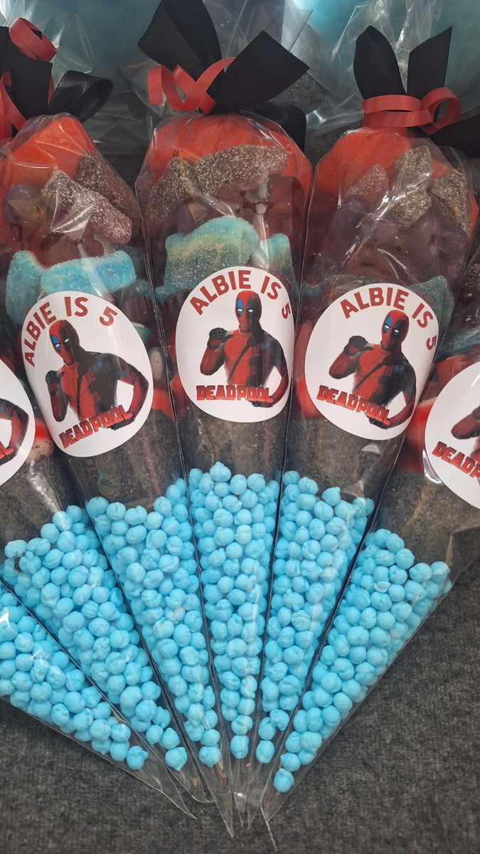 Deadpool themed sweet cones – Sweet Cones & Candy Floss